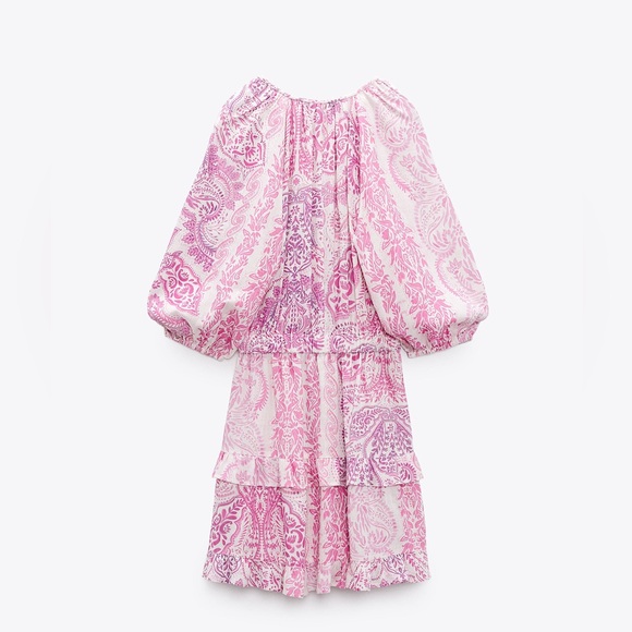 Zara | Dresses | Zara Printed Dress Mini Summer Ruffled Floral Linen ...